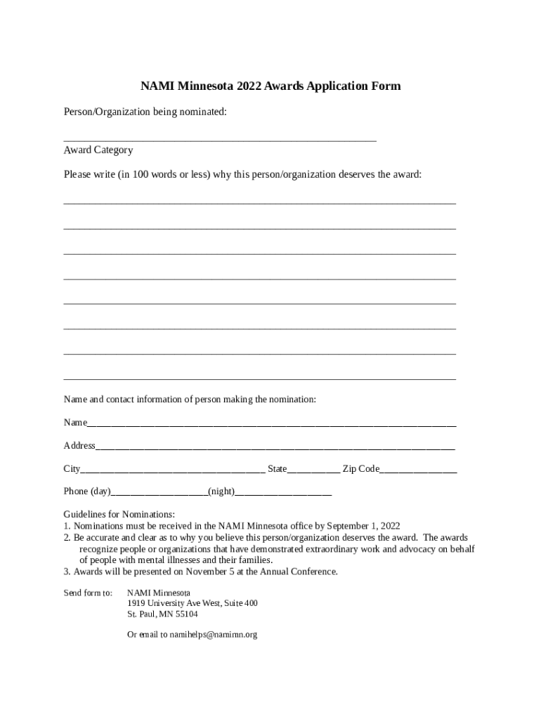 NAMI Awards - National Alliance on Mental Illness Doc Template | pdfFiller