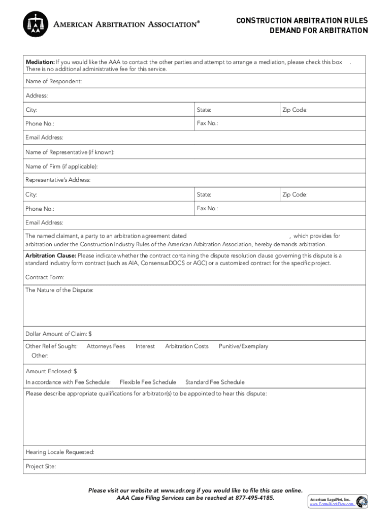 Fillable Online Arbitration Demand Form - Fill Online, Printable ...