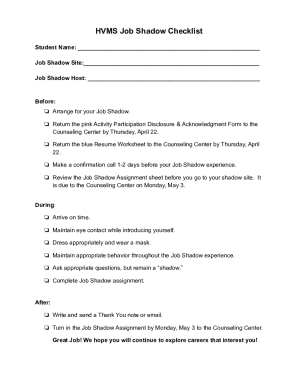 Fillable Online Job Shadow: Responsibility Checklist Fax Email Print ...