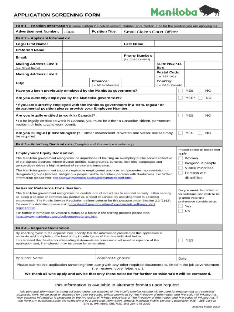 part 2: screening criteria Doc Template | pdfFiller