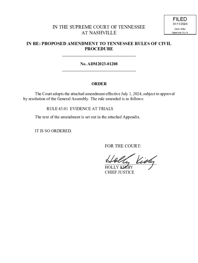 Fillable Online in re amendments to the tennessee rules of civil ...