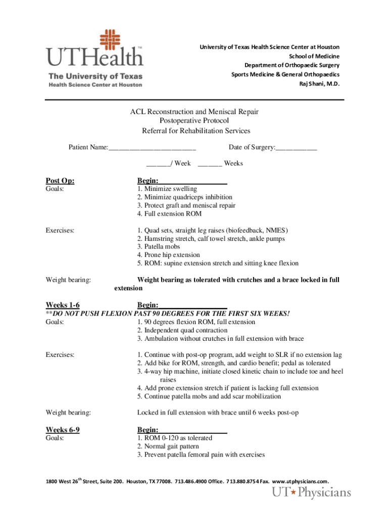 Fillable Online ACL Reconstruction and Meniscal Repair Postoperative ...