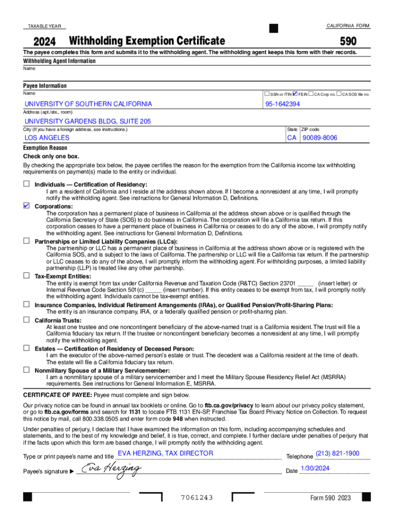 Fillable Online 2024 Form 590 Withholding Exemption Certificate - CDN ...