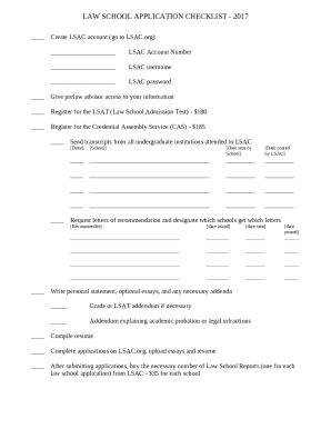 LAW SCHOOL APPLICATION CHECKLIST Doc Template | pdfFiller