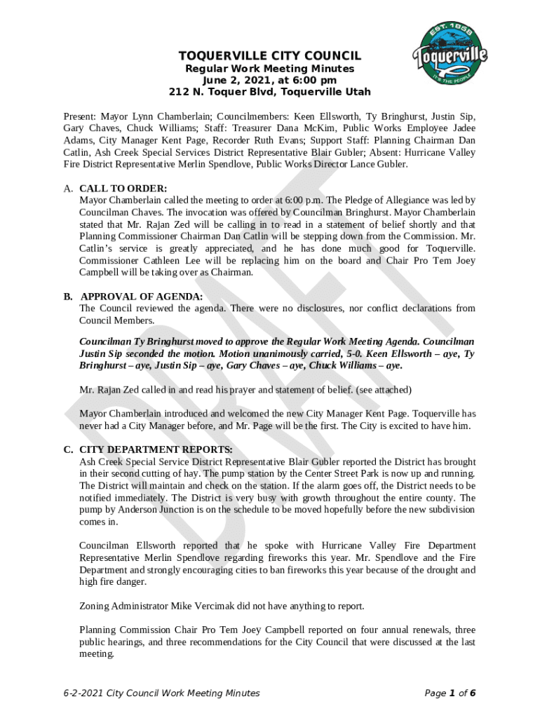 Present: Mayor Lynn Chamberlain; Councilmembers: Keen Ellsworth, Ty ...