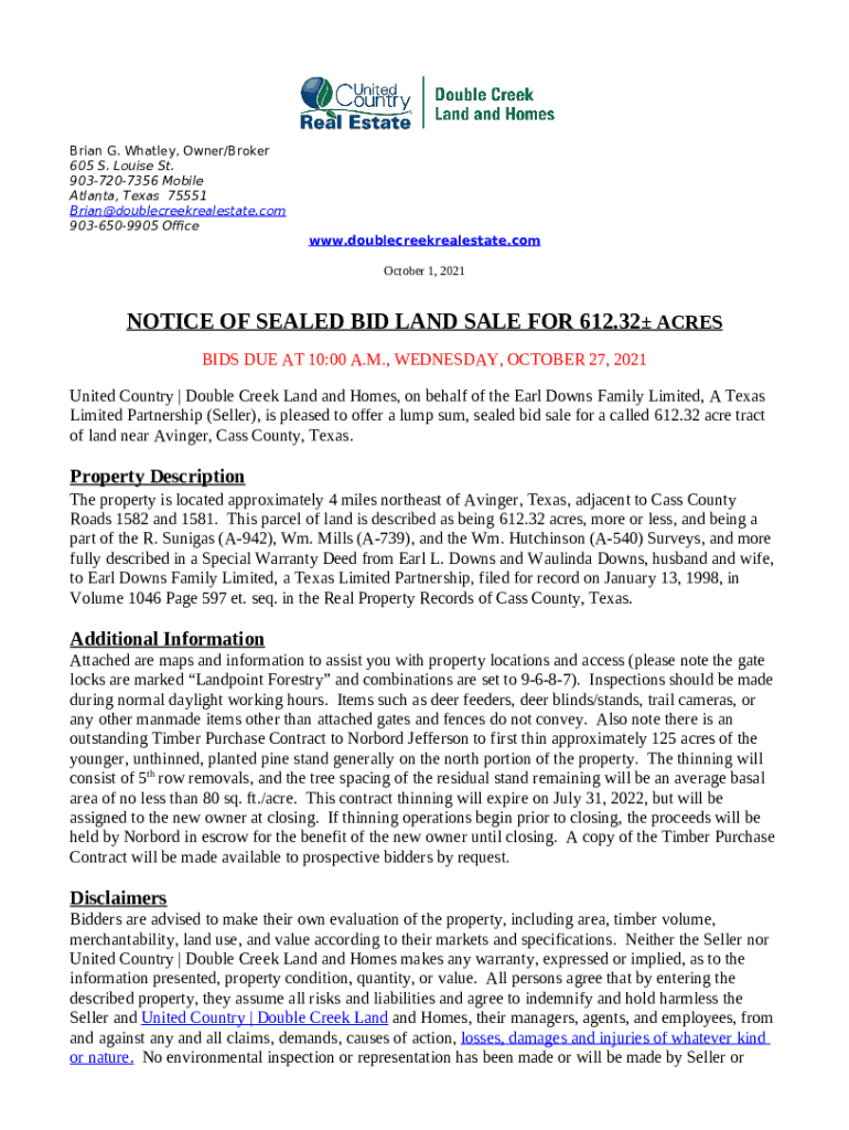 holder 261.51acre sealed bid Doc Template | pdfFiller