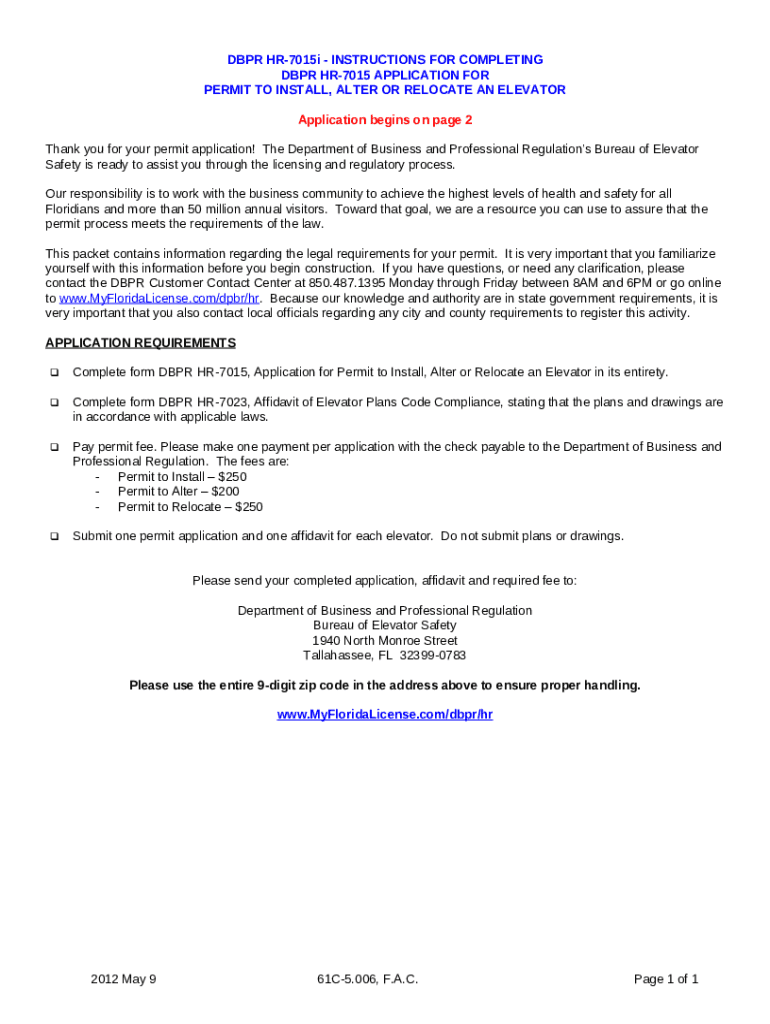 Permit to Alter an Elevator Doc Template | pdfFiller