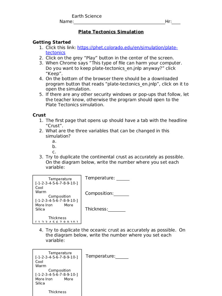 Plate Tectonics Lab Answer Key.docx Doc Template | pdfFiller