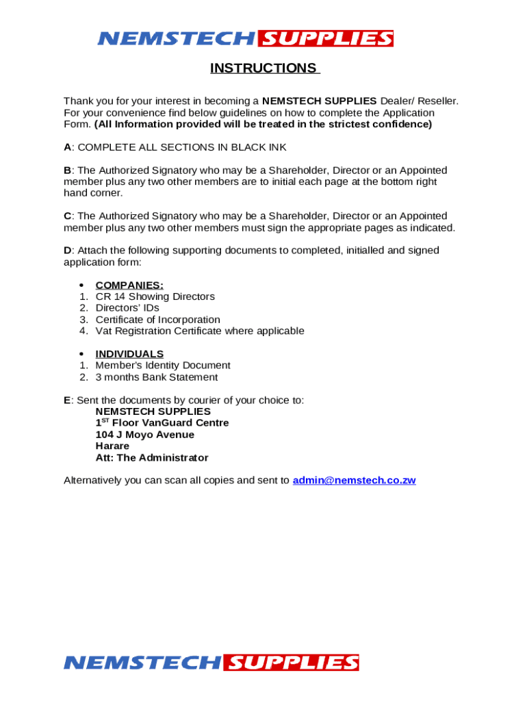 Dealer Application Instructions Doc Template | pdfFiller