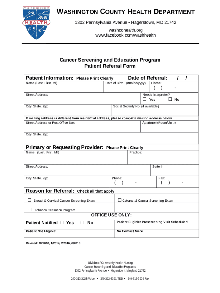 Referral for Cancer Screening Support Doc Template | pdfFiller