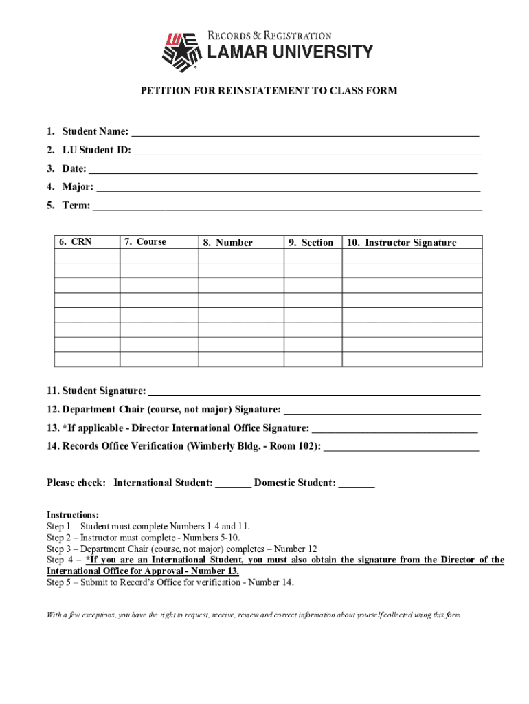 Fillable Online Petition for Reinstatement to Class Roll After Being ... Fax Email Print - pdfFiller