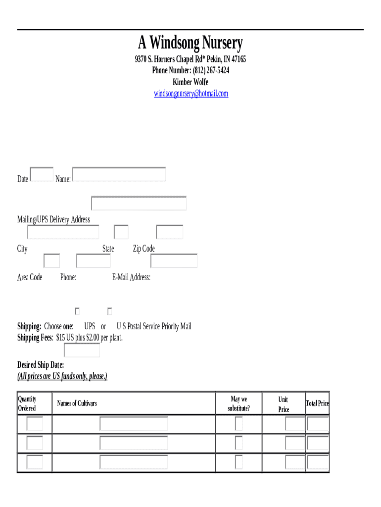Order - A Windsong Nursery Daylilies Doc Template | pdfFiller