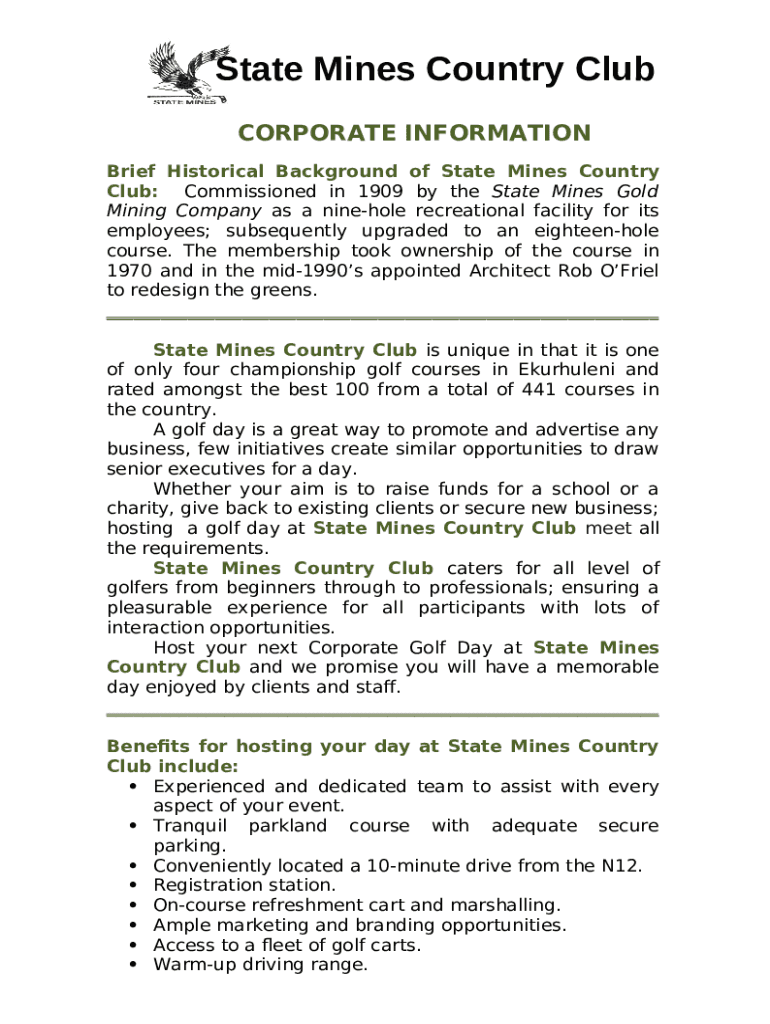 State Mines Country Club - Golf Tee Times Doc Template | pdfFiller