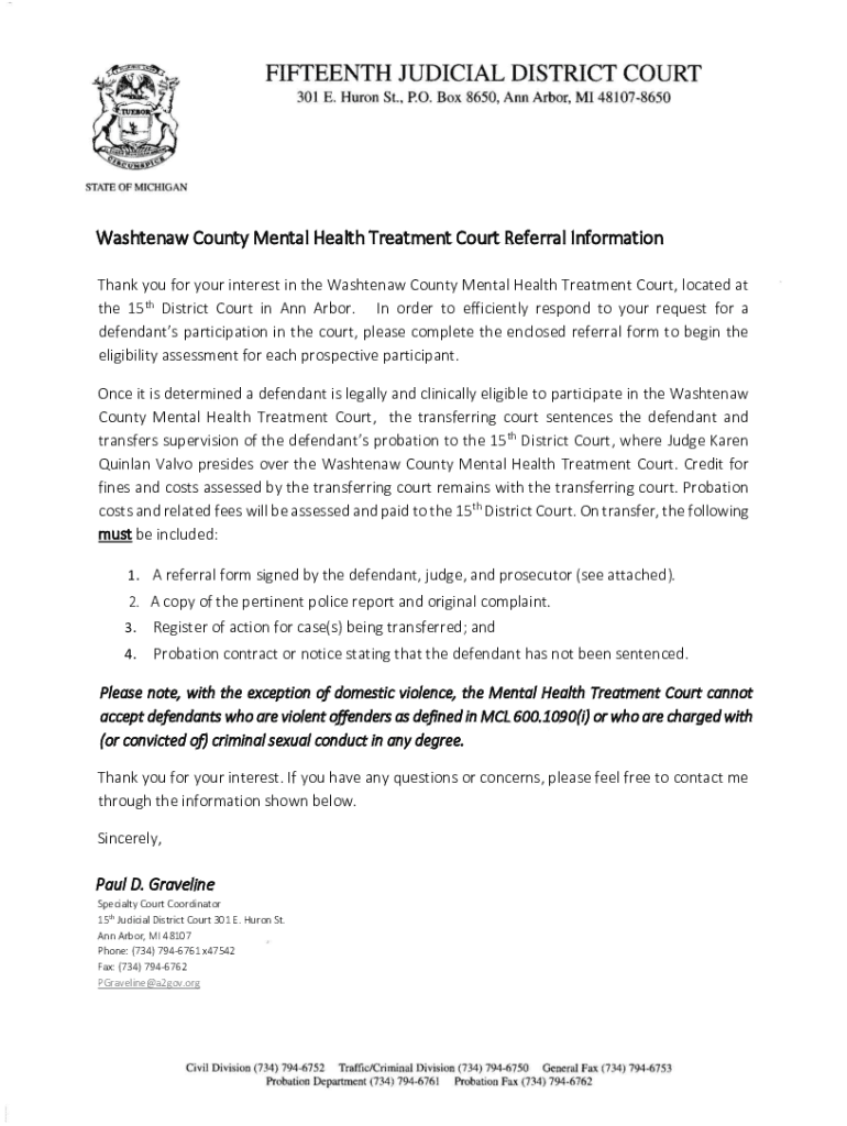 Fillable Online The Washtenaw County Mental Health Treatment Court ... Fax Email Print - pdfFiller