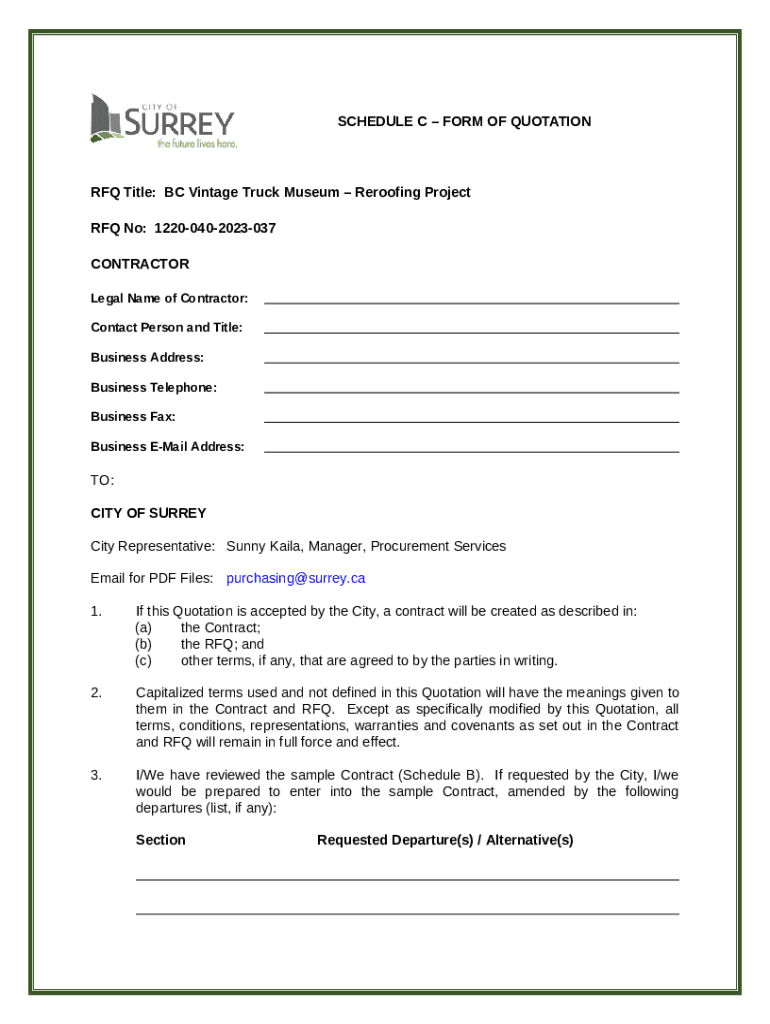 RFQ Title:BC Vintage Truck Museum - Reroofing Project Doc Template | pdfFiller