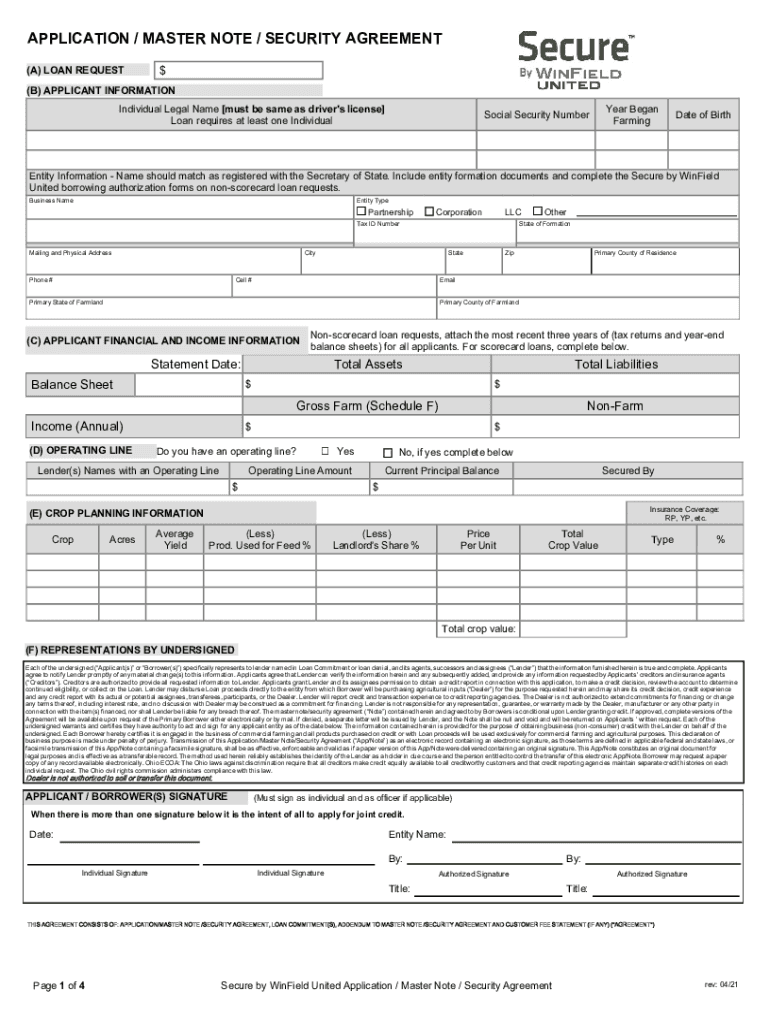 Fillable Online application / master note / security agreement - NET Fax Email Print - pdfFiller