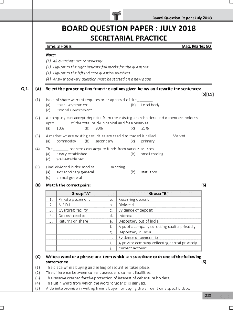 Fillable Online Secretarial Practical July 2018 - Std 12th Commerce HSC Maharashtra Board ...