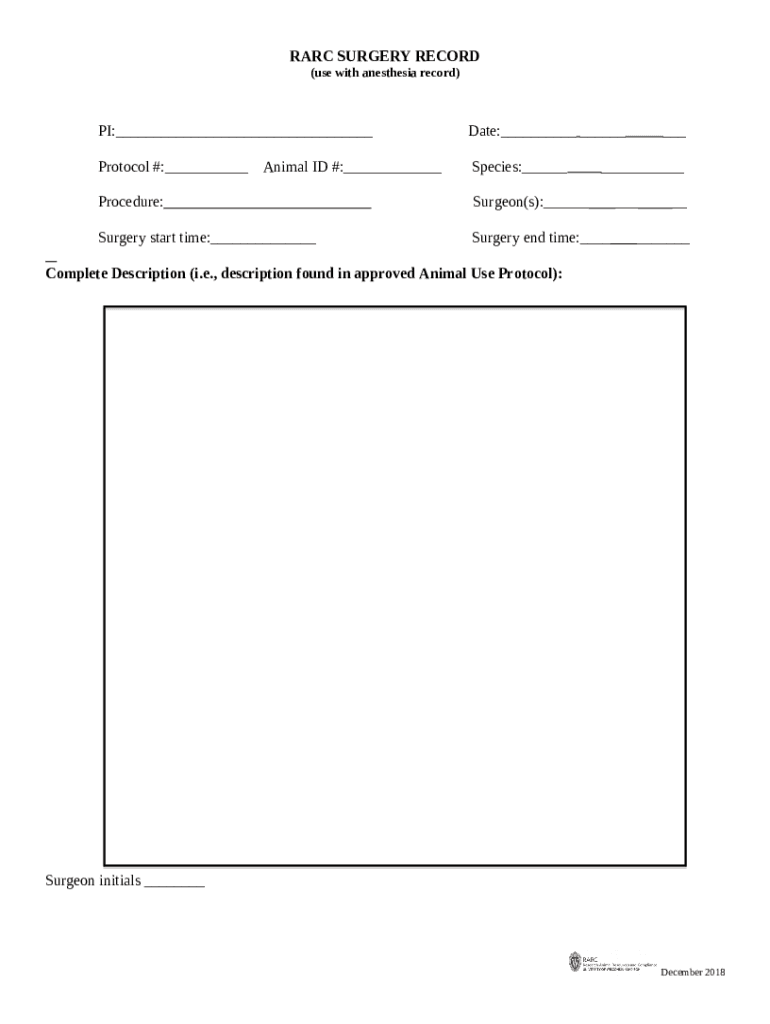 Surgery anesthesia Record And Post op Evaluation Doc Template PdfFiller