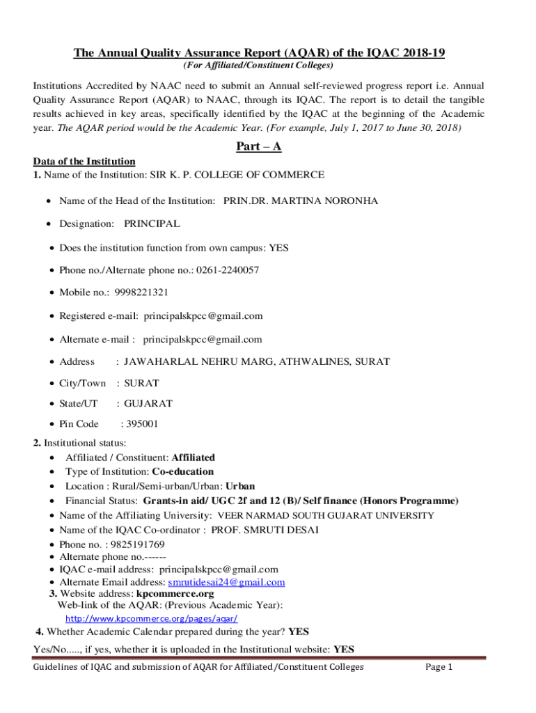 Fillable Online The Annual Quality Assurance Report (AQAR) of the IQAC ...
