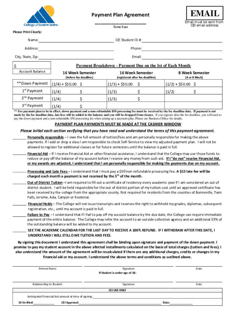 Fillable Online COVID-19 Hardship Payment Plan Agreement College of ... Fax Email Print - pdfFiller