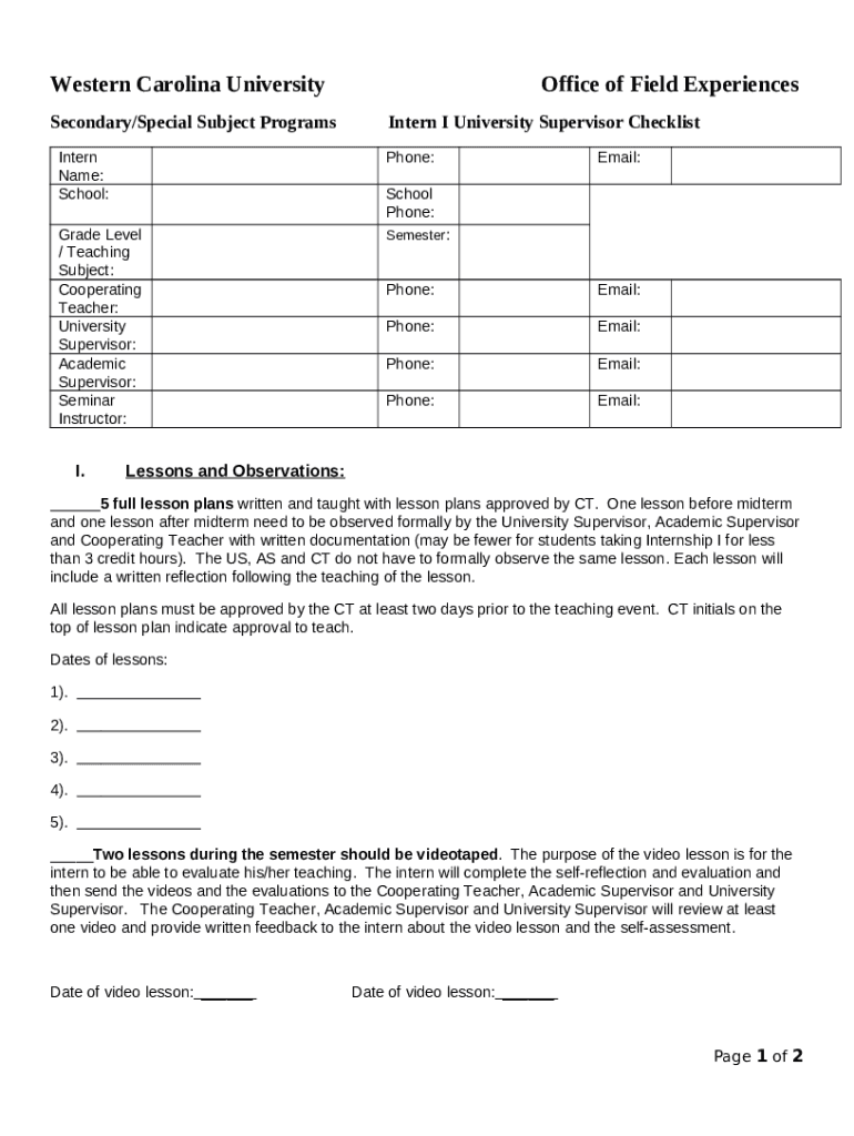 Western Carolina University Field Supervisor Handbook Doc Template ...