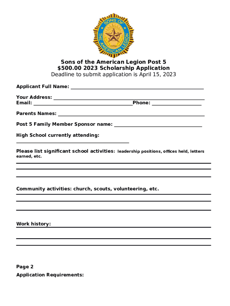 Charles L. Jacobi American Legion Post 183 Application ... Doc Template ...