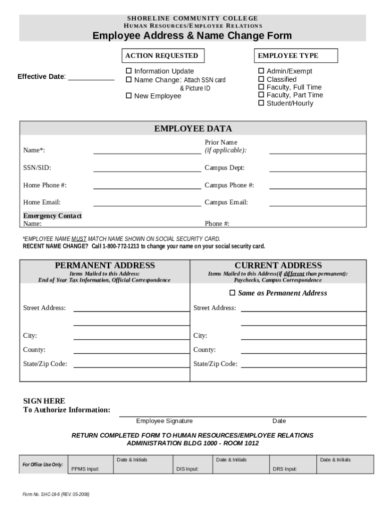 Employee Address & Name Change Doc Template | pdfFiller