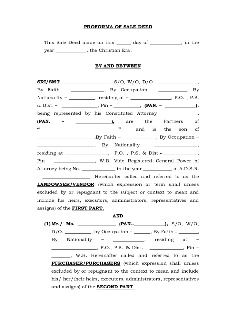 Fillable Online proforma of sale deed Fax Email Print - pdfFiller
