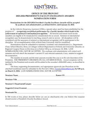 Fillable Online 2023-2024 President's Faculty Excellence Awards ...