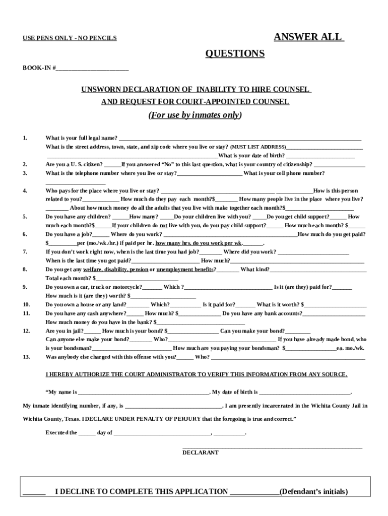 Request for Appointment of Counsel - tidc tamu Doc Template | pdfFiller