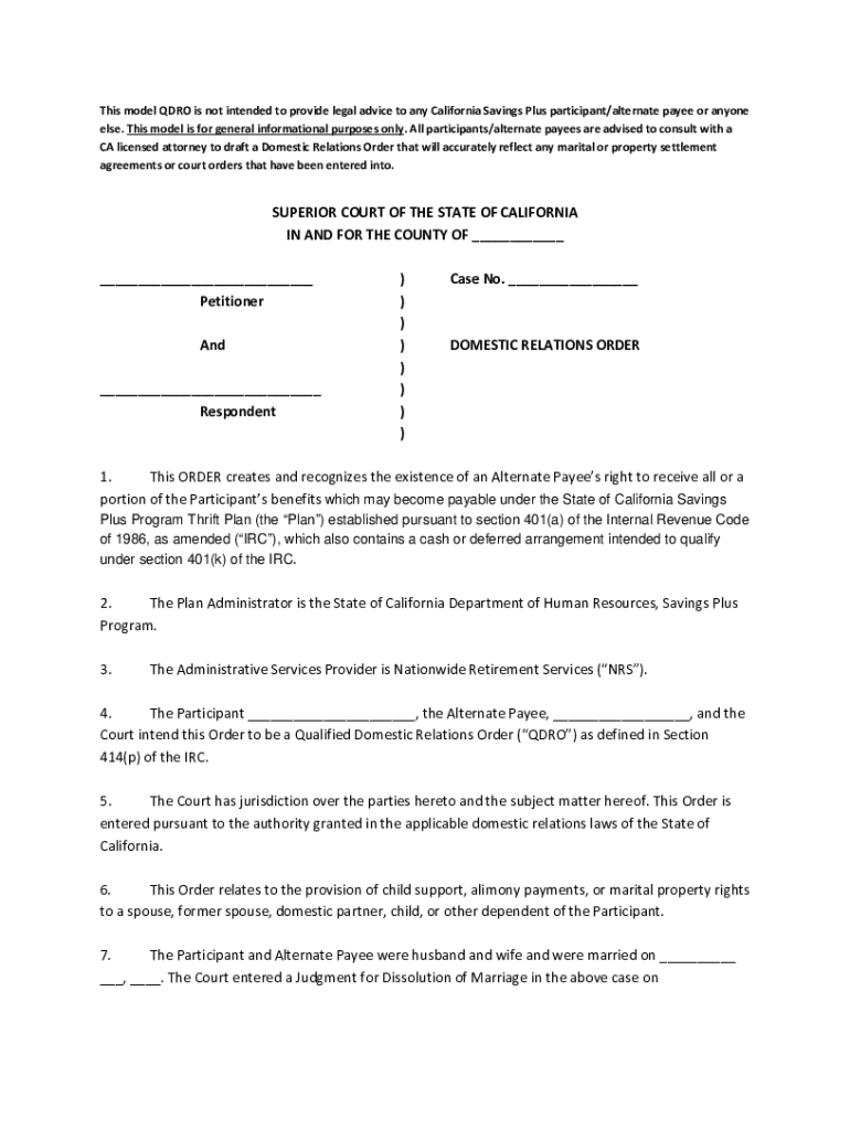 Fillable Online NRN-1575CA-CA.3 1122 Savings Plus QDRO Fact Sheet Fax ...