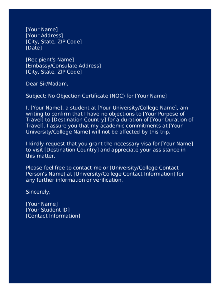 No Objection Letter For Visa Application And Sample Doc Template ...