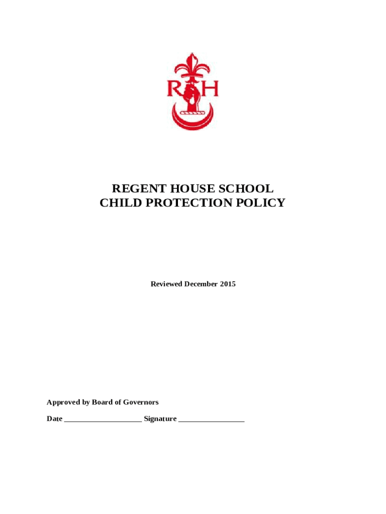 REGENT HOUSE SCHOOL CHILD PROTECTION POLICY Doc Template | pdfFiller