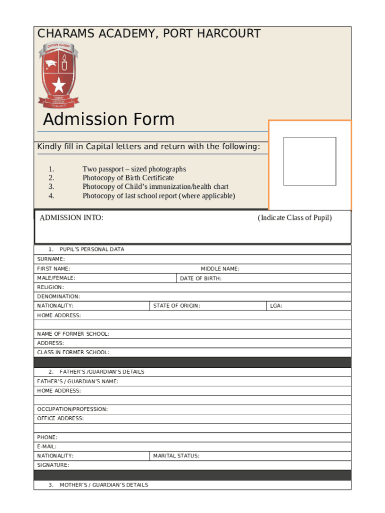 Download Elementary School Admission Doc Template | pdfFiller