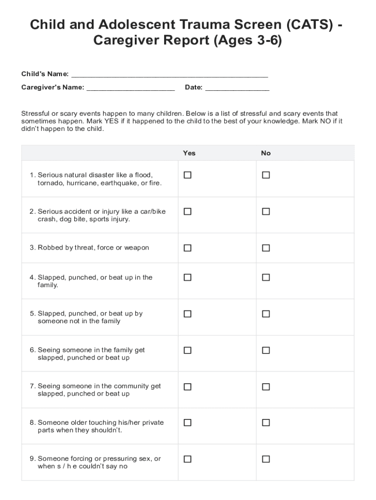 Fillable Online Child and Adolescent Trauma Screen Ages 3-6 Years PDF ...