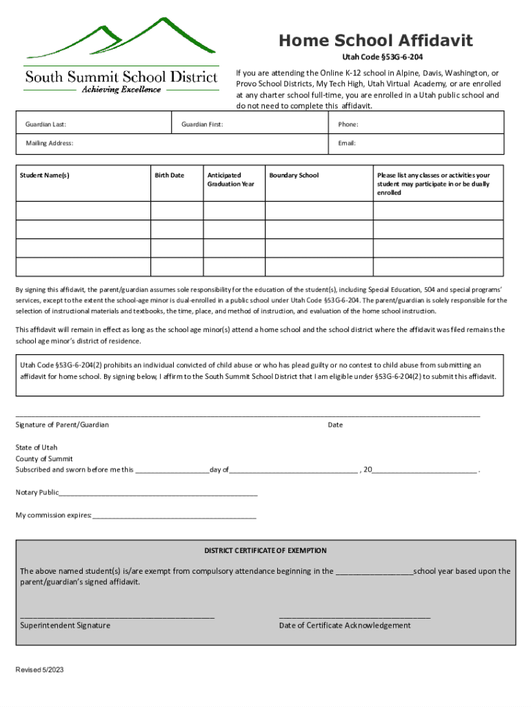 Fillable Online Annual Home School Affidavit - Planning & Enrollment ...