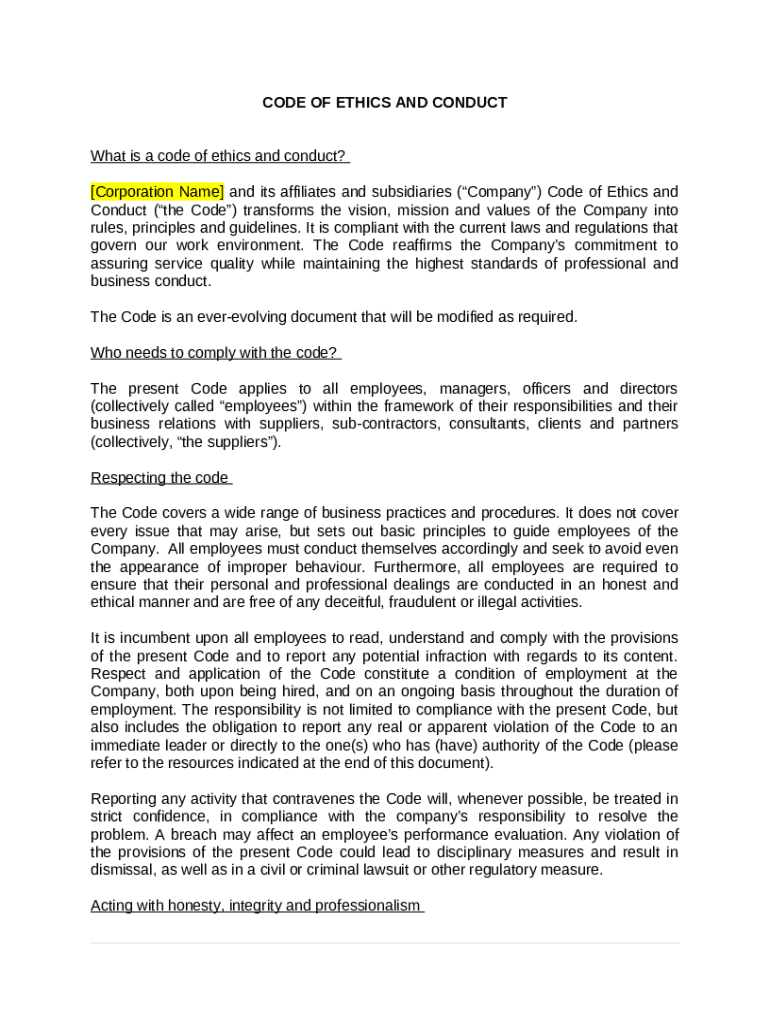 Difference Between Code of Ethics and Code of Conduct Doc Template ...