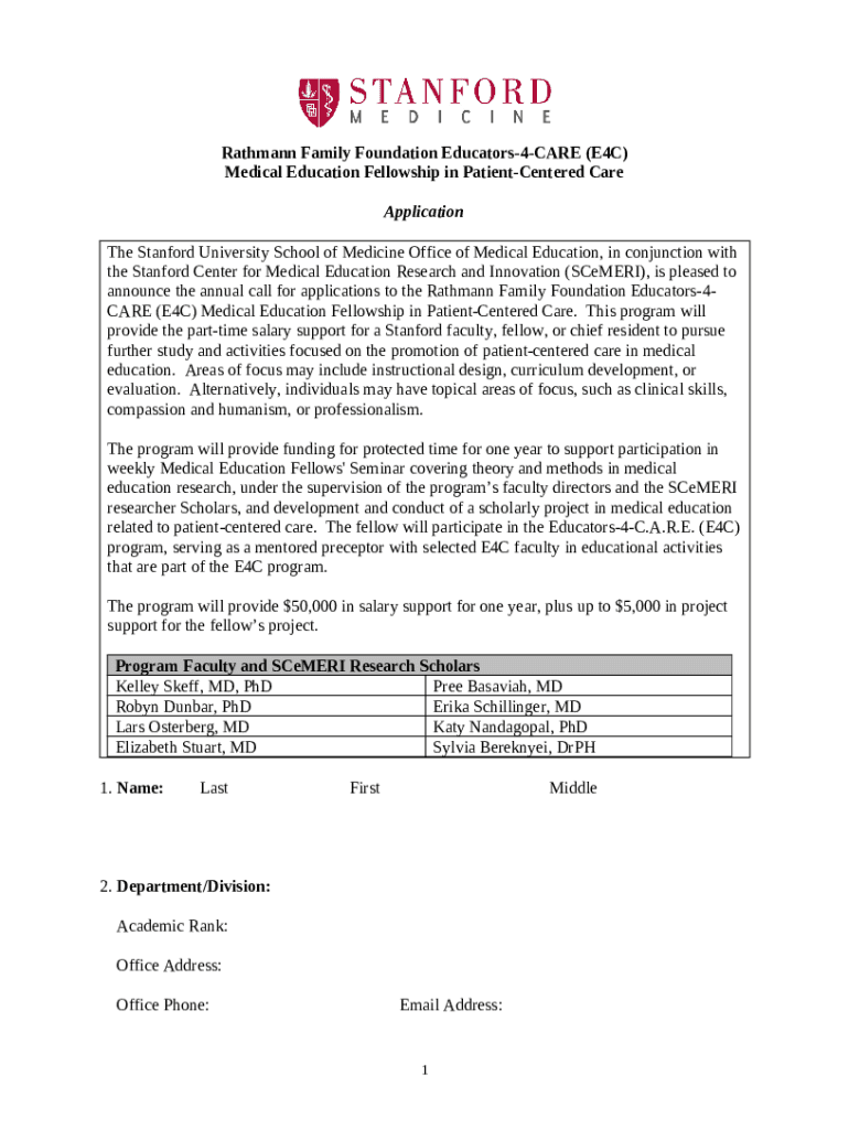Application for Educators 4 CARE - Stanford Medicine - med stanford Doc Template | pdfFiller