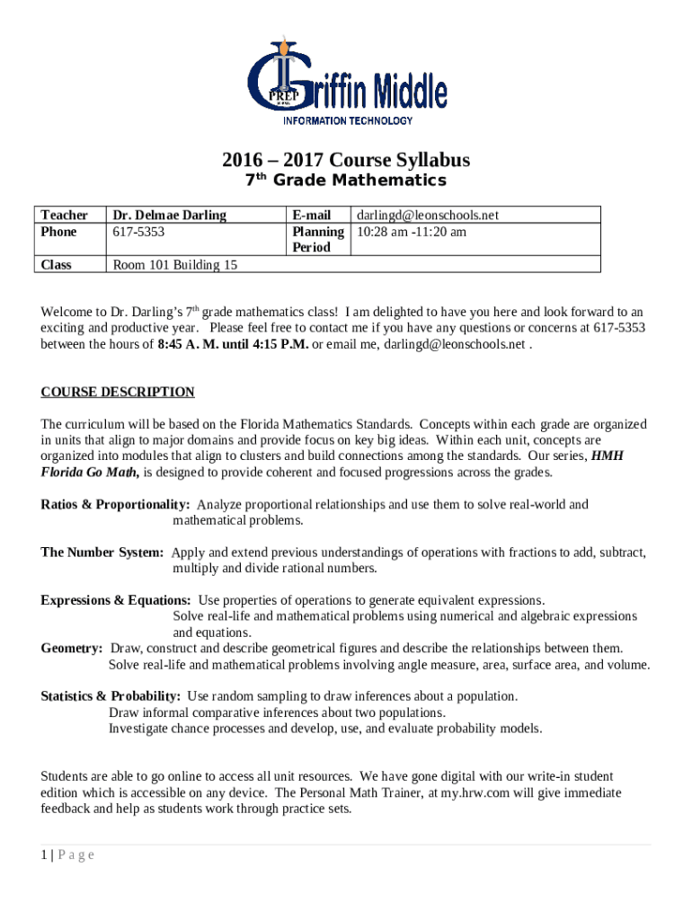 7 th Grade Mathematics Doc Template | pdfFiller