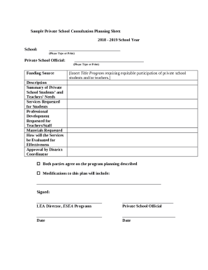 Sample Private School Consultation Planning Sheet Doc Template | pdfFiller