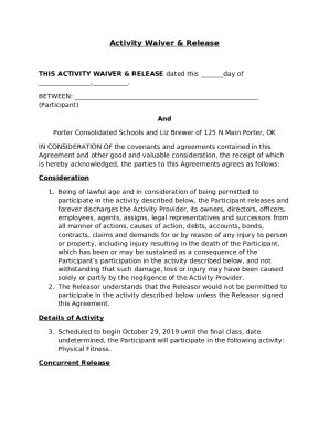 THIS ACTIVITY WAIVER & RELEASE dated this day of , Doc Template | pdfFiller