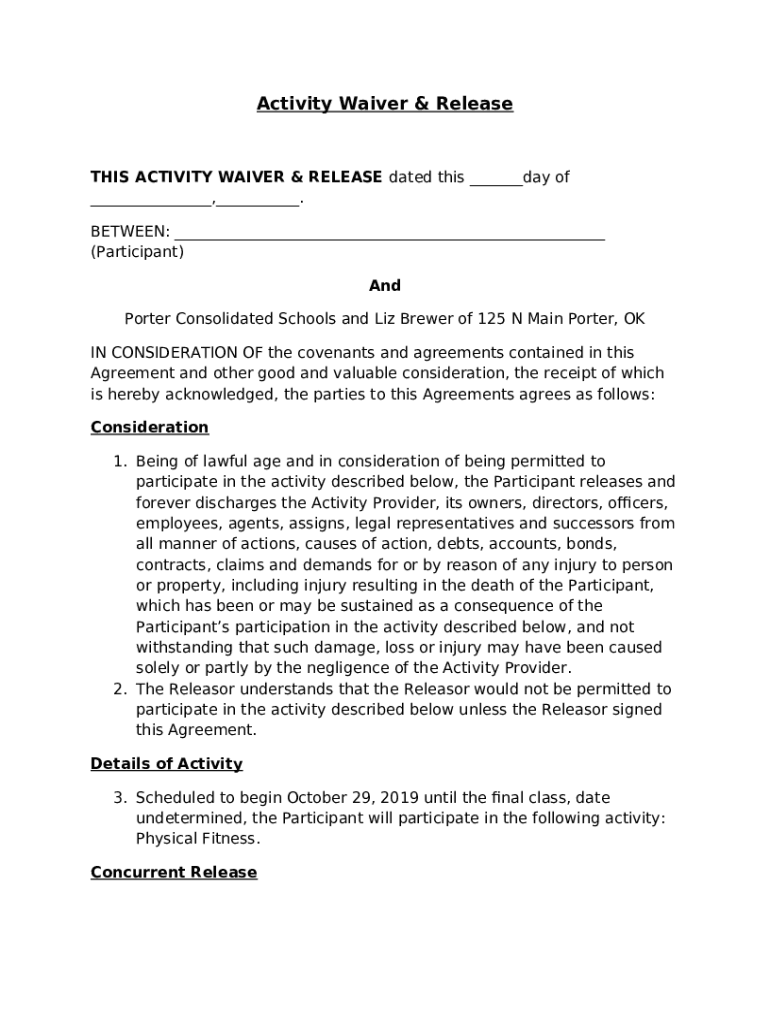THIS ACTIVITY WAIVER & RELEASE dated this day of , Doc Template | pdfFiller