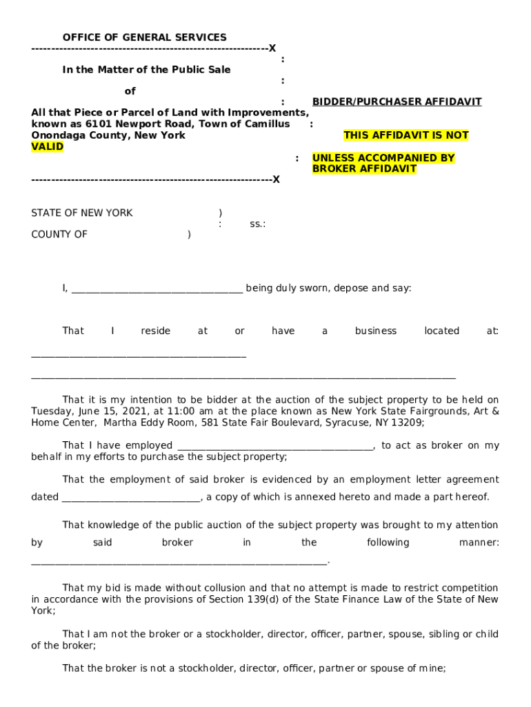 6101 Newport Bidder Affidavit - Office of General Services - ogs ny Doc Template | pdfFiller