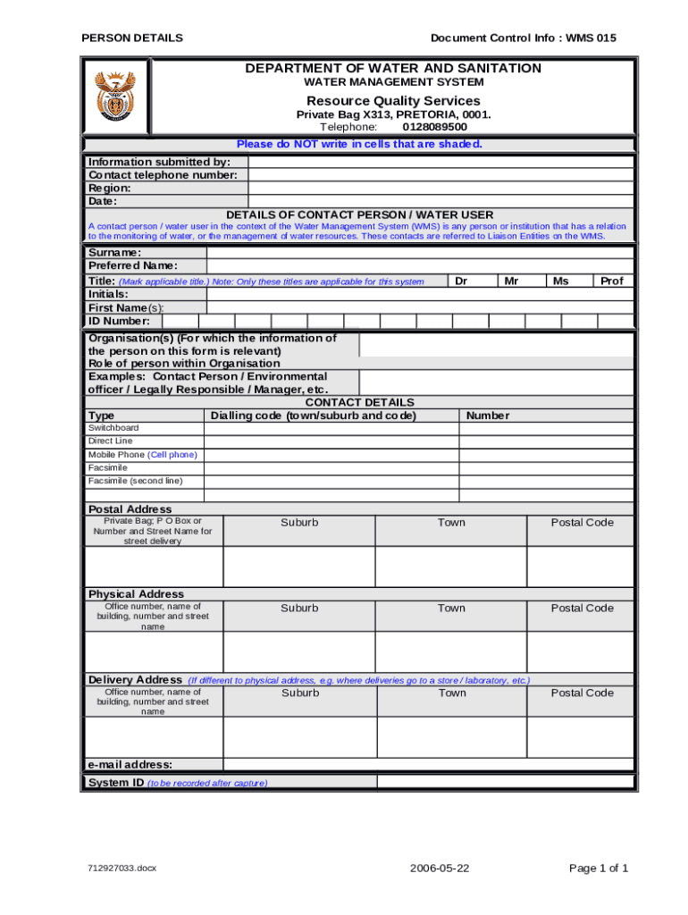 WMS user registration and data entry s Doc Template | pdfFiller