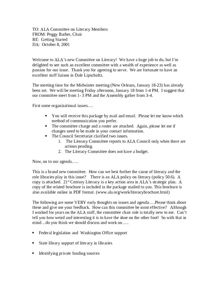 ALA Committee on Literacy Members Doc Template | pdfFiller