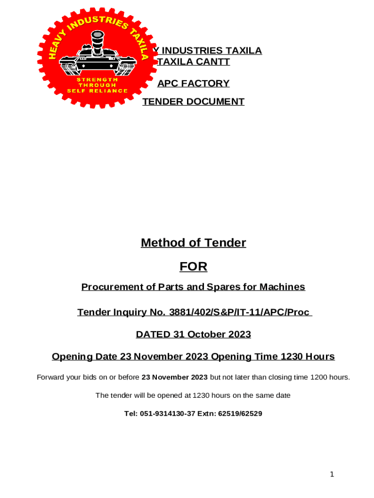 Procurement of Parts and Spares for Machines Doc Template | pdfFiller