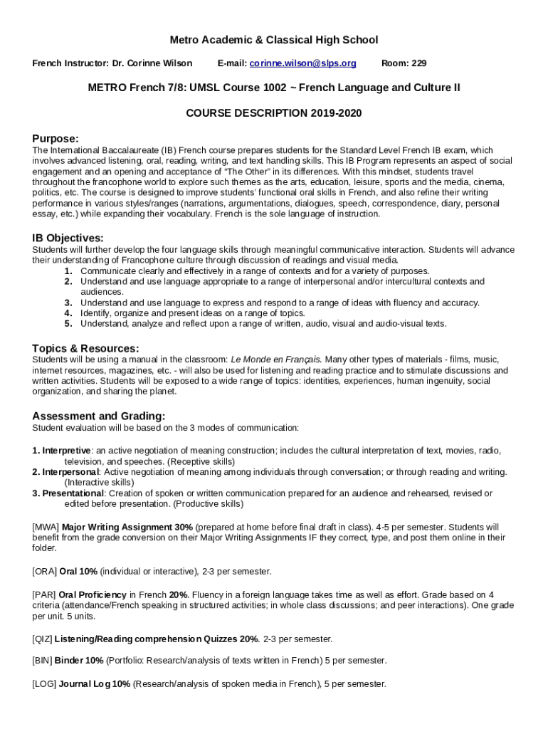 IB French B Higher and Standard Level (OSC IB Revision ... Doc Template ...