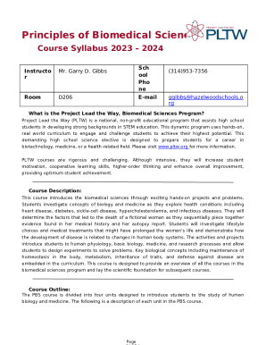 Principles of Biomedical Science (PBS) Course Syllabus ... Doc Template ...