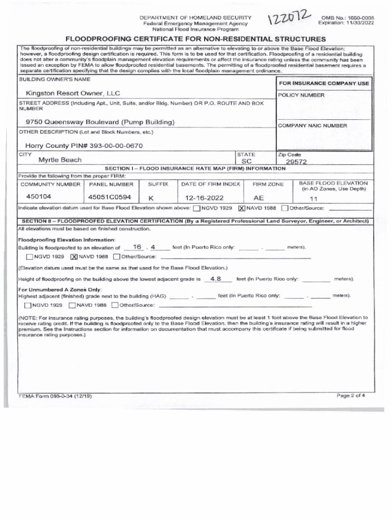 Fillable Online FINAL FLOOD PROOF CERT Fax Email Print - pdfFiller