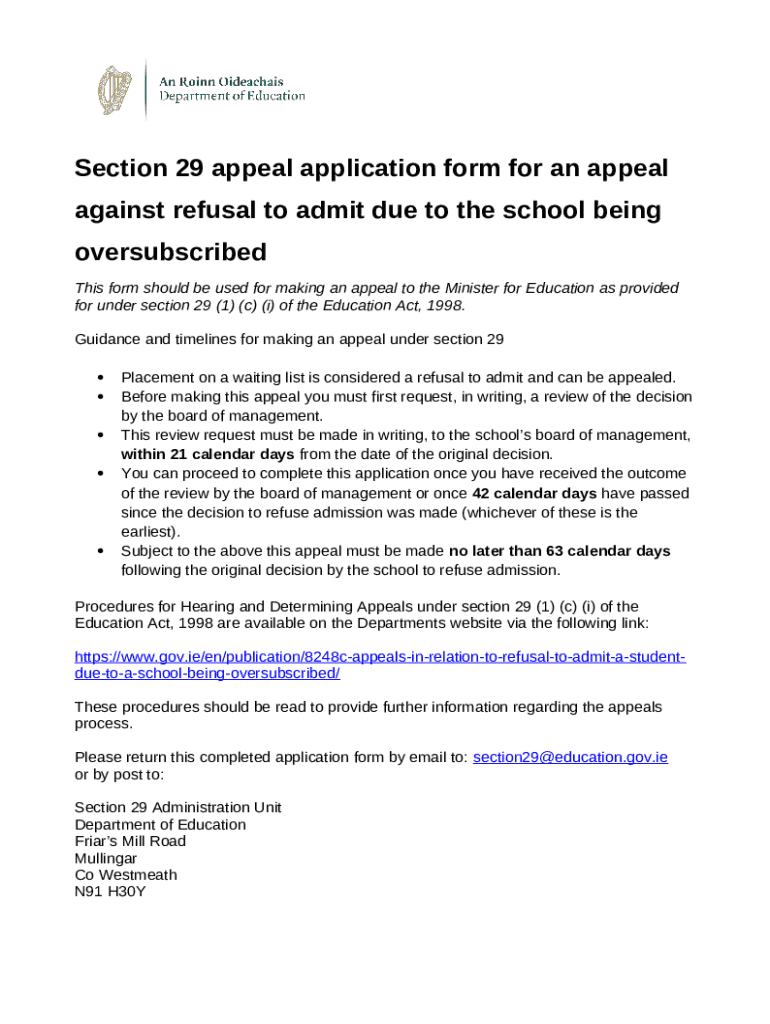 Section 29 Appeal Application for an appeal against refusal to ... Doc Template | pdfFiller